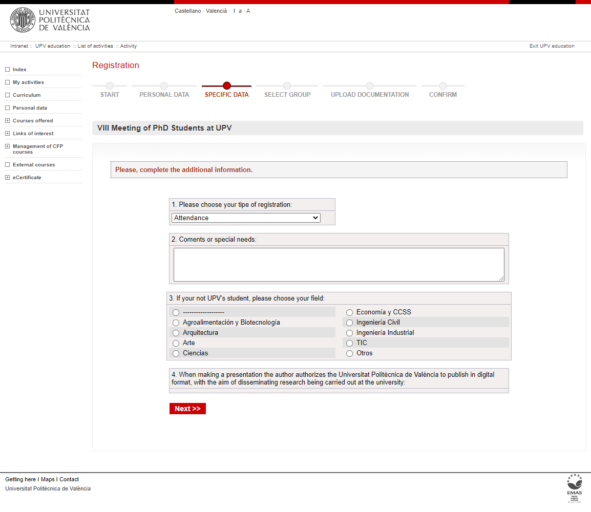 Registration : Meeting of PhD Students : UPV