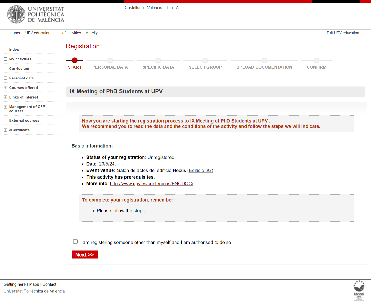 Registration : Meeting of PhD Students : UPV