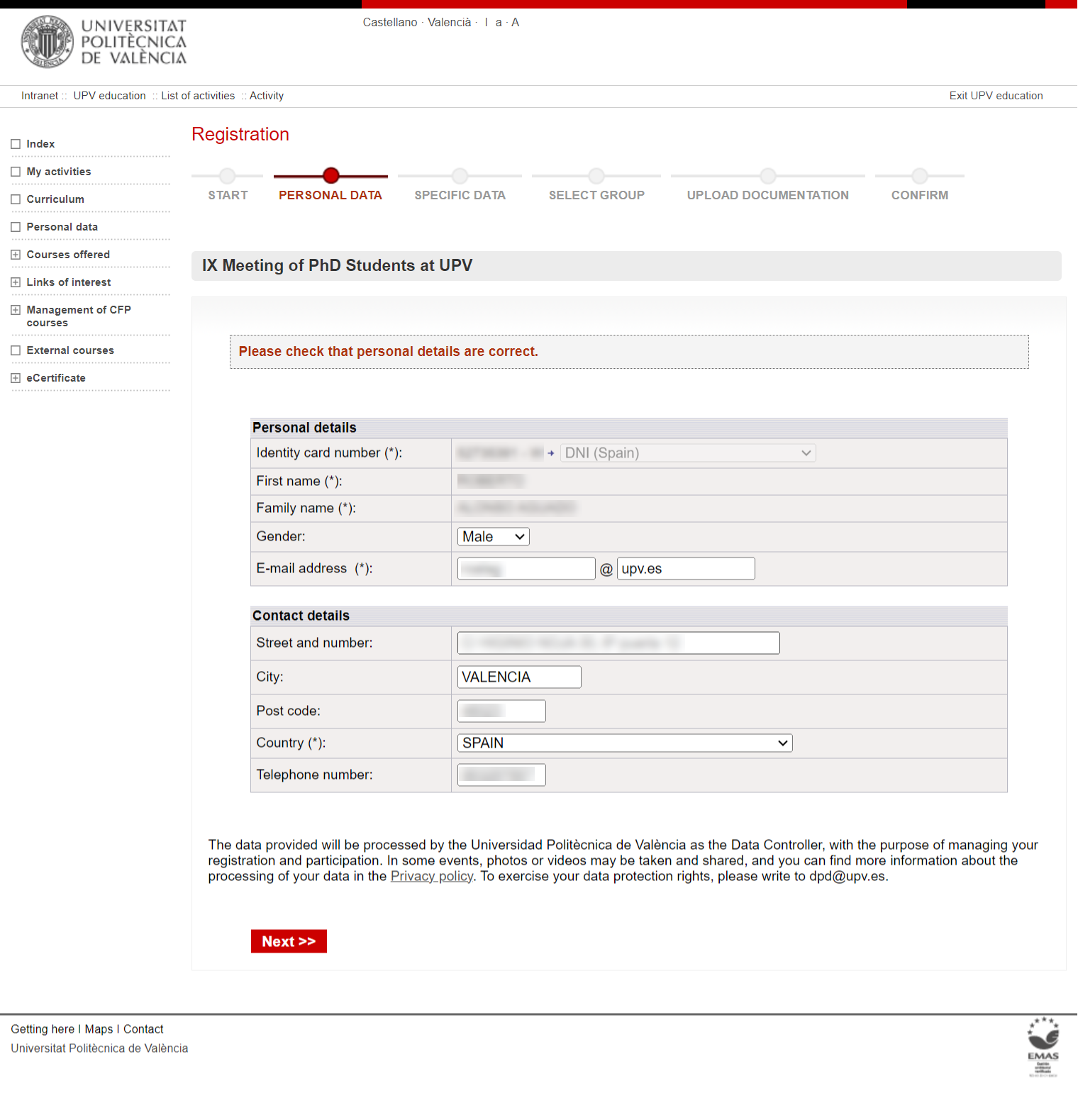 Registration : Meeting of PhD Students : UPV